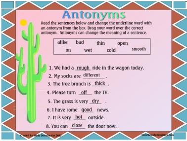 Antonyms-Smartboard Lesson Grades 2-4 - Smartboard Attendance.Com