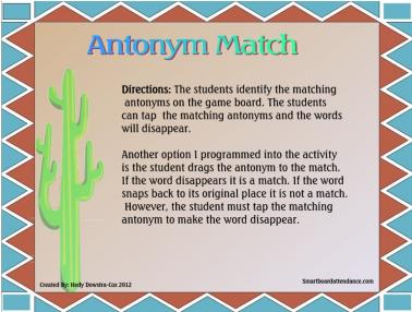 Antonyms-Smartboard Lesson Grades 2-4 - Smartboard Attendance.Com