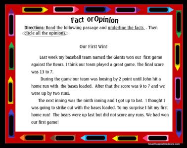 Fact or Opinion Smartboard Lesson/Activities Grades 3-5 - Smartboard ...