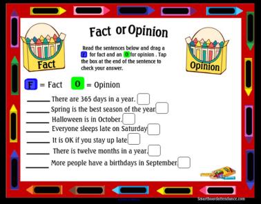 Fact or Opinion Smartboard Lesson/Activities Grades 3-5 - Smartboard ...