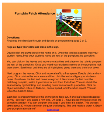 Pumpkin Patch Smartboard attendance - Smartboard Attendance.Com