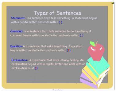 Smartboard Lesson Types of Sentences - Smartboard Attendance.Com