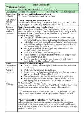 Writers Workshop Unit 2 Writing for Readers, Kindergarten Bend I ...