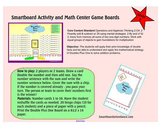 Doubles Plus One Smartboard Activity and Math Center FREE - Smartboard ...