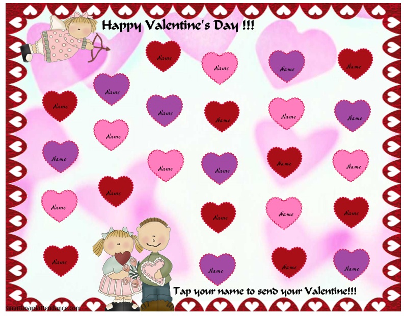 Valentine's Day Smartboard Attendance - Smartboard Attendance.Com