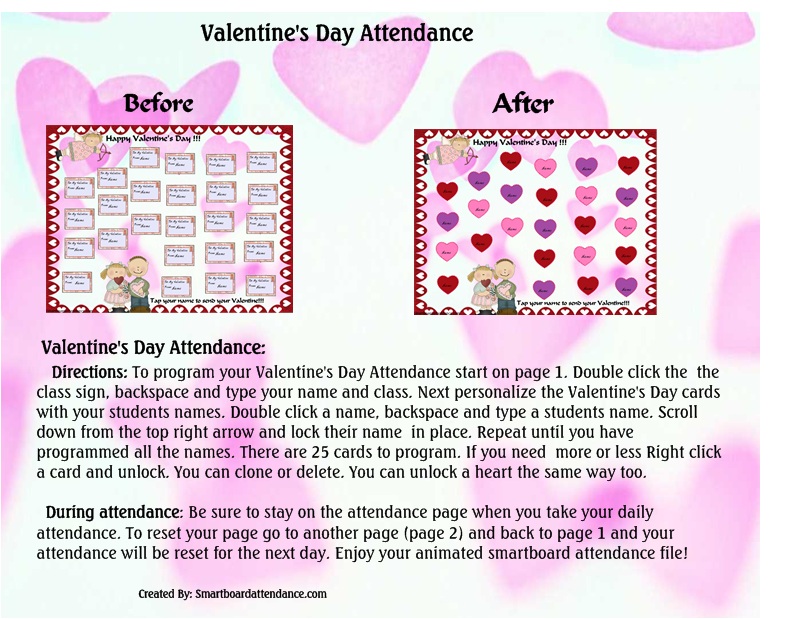Valentine's Day Smartboard Attendance - Smartboard Attendance.Com