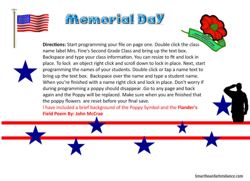 Memorial Day Attendance - Smartboard Attendance.Com